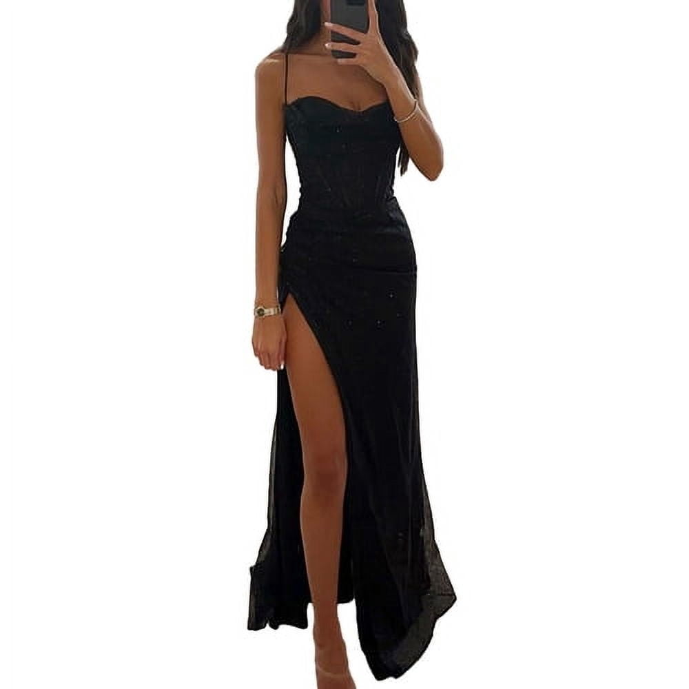 Skymirror Women Evening Dress Spaghetti Strap Shiny Sequin Sleeveless ...