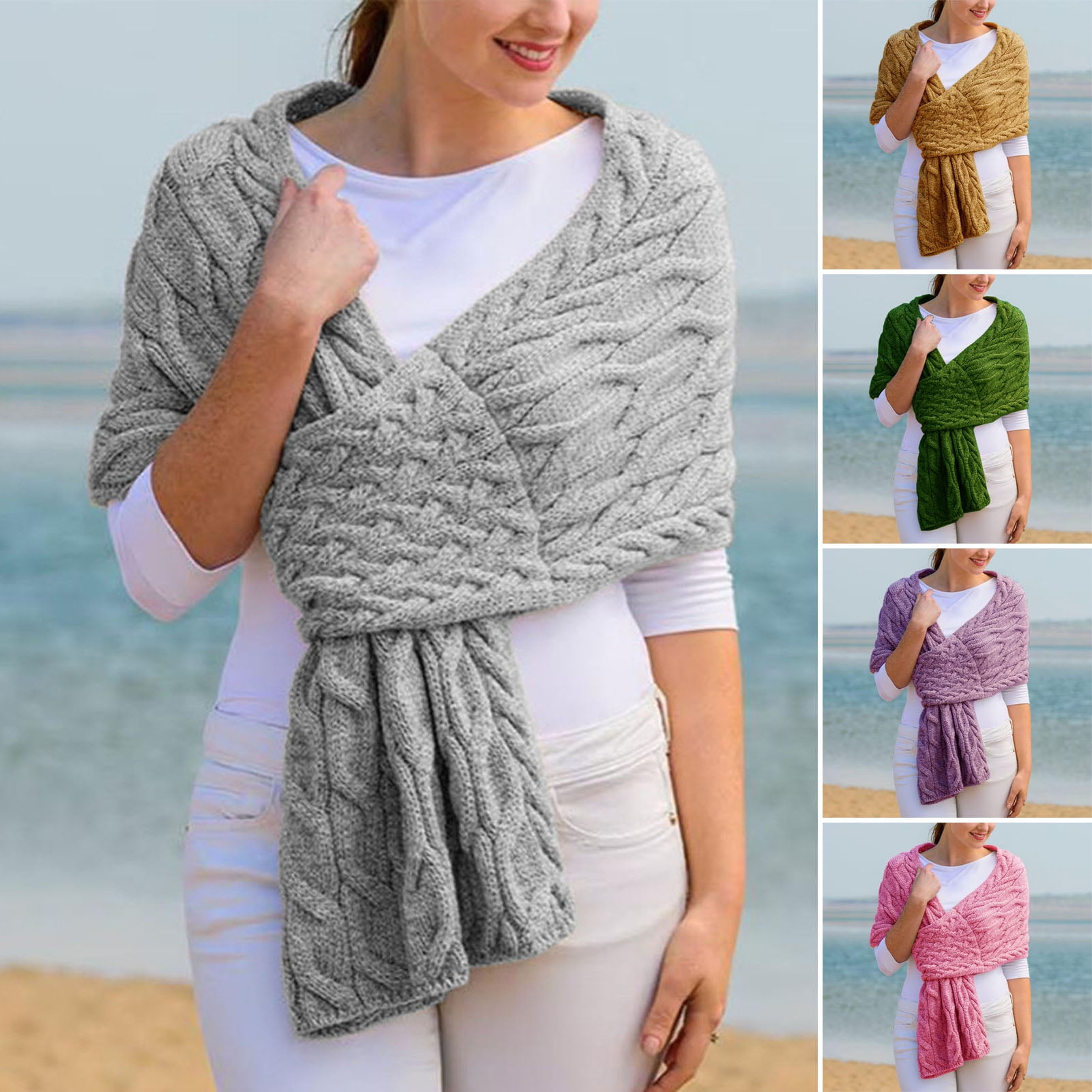 Skymirror Women Solid Color Scarf Winter Warm Wide Long Scarf Thickened ...