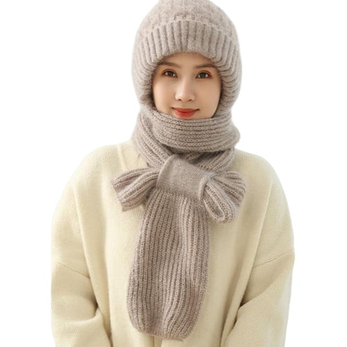 Skymirror Women Winter Hat with Integrated Scarf Thick Warm Knitted ...