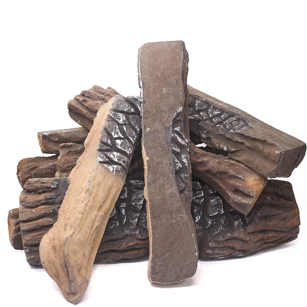Skypatio 10PCS Large Gas Fireplace Logs, Ceramic Wood Logs Decor for ...