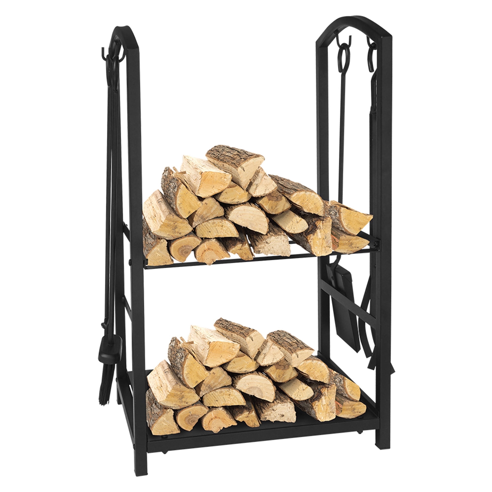 JP OUTDOOR 2-Tier Fireplace Log Rack Set with Tools,11.8'' D x 17.8'' W ...