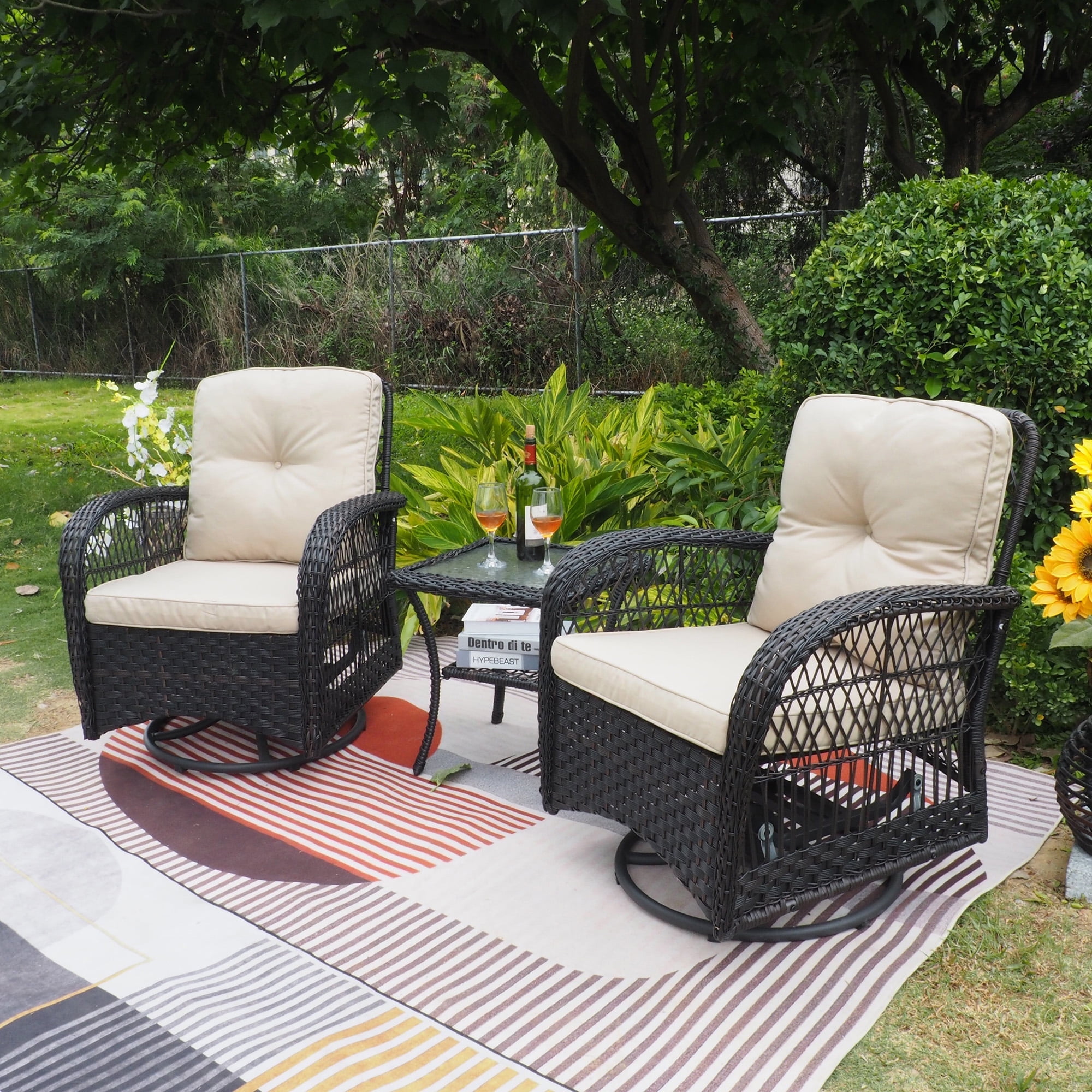 Skypatio 3PCS Outdoor Swivel Rocker, Rattan Rocker Bistro Sets with ...