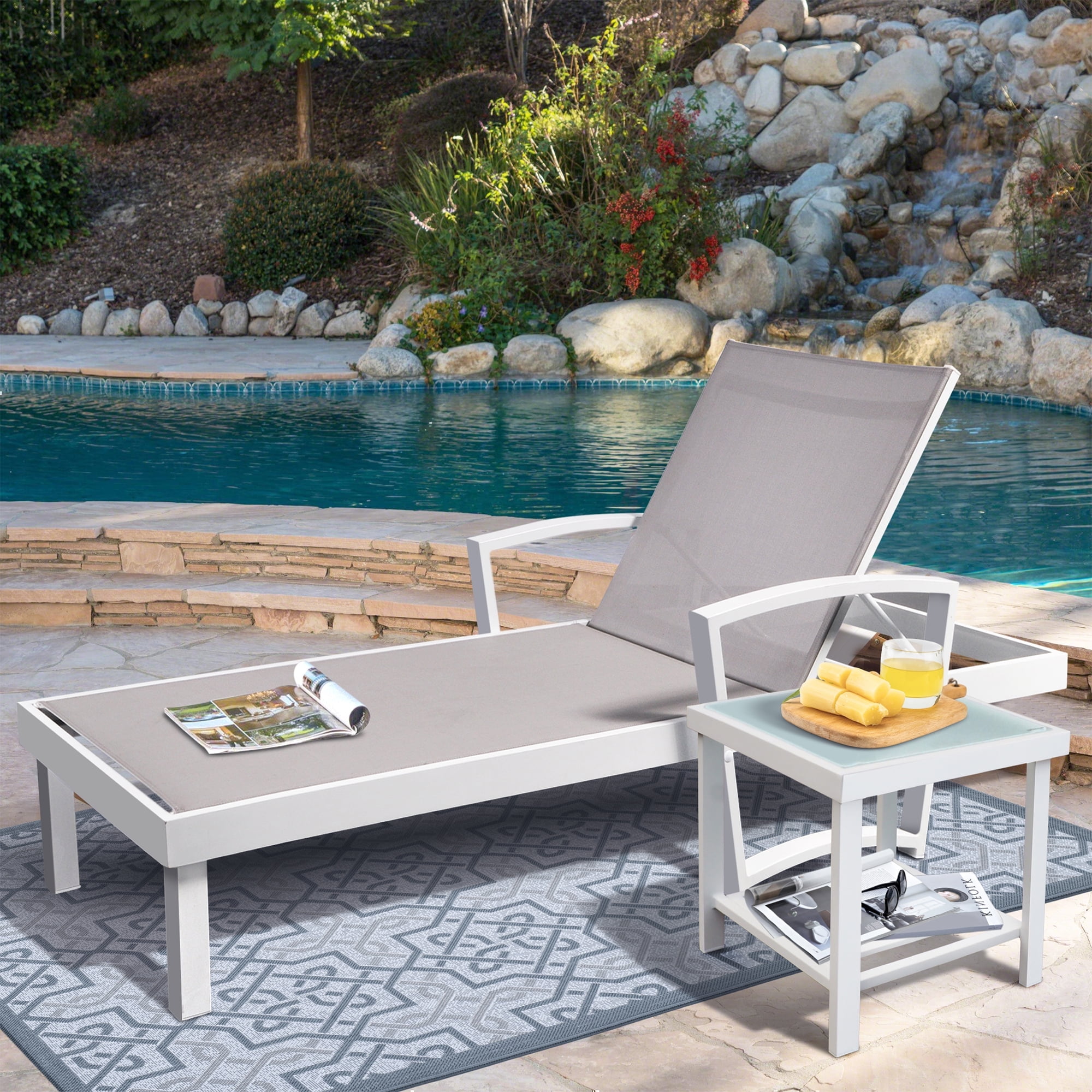 Skypatio Outdoor Mesh Aluminum Lounge Chair with Armrests,Grey ...