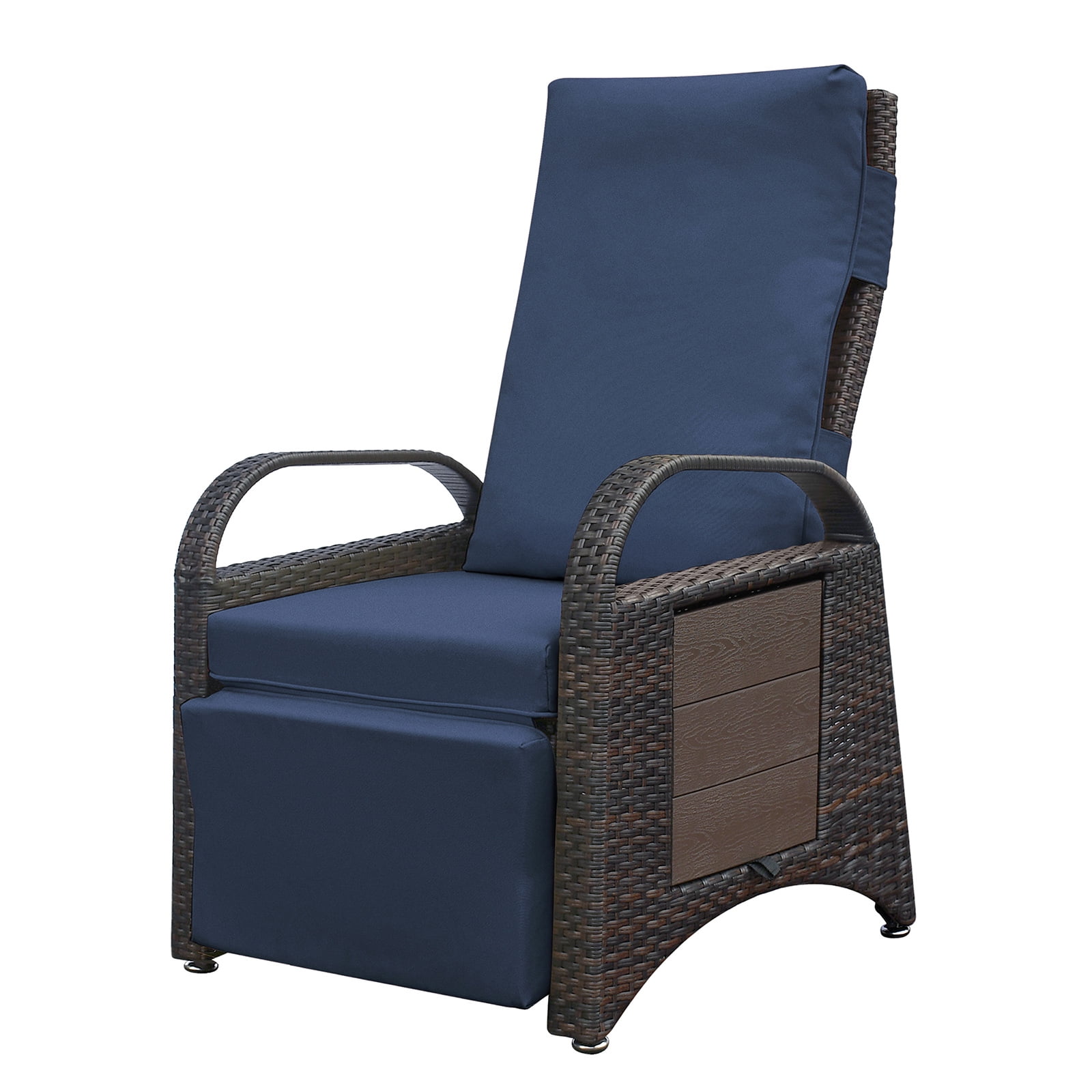 Skypatio Outdoor Rattan Recliner Chair,PE Wicker Patio Recliner with ...