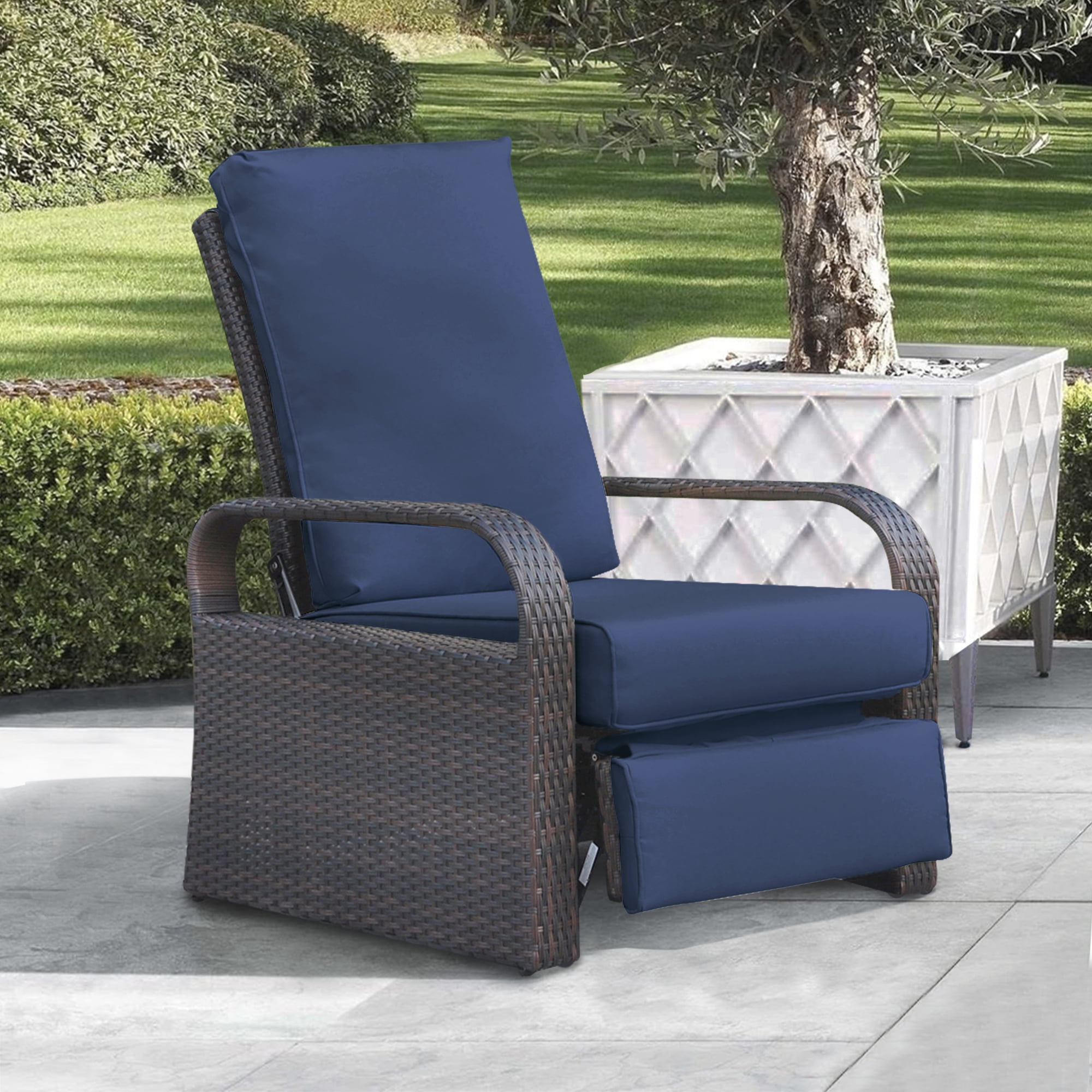 JP Outdoor Outdoor Wicker Recliner Chair, Patio Rattan Reclining Chair ...