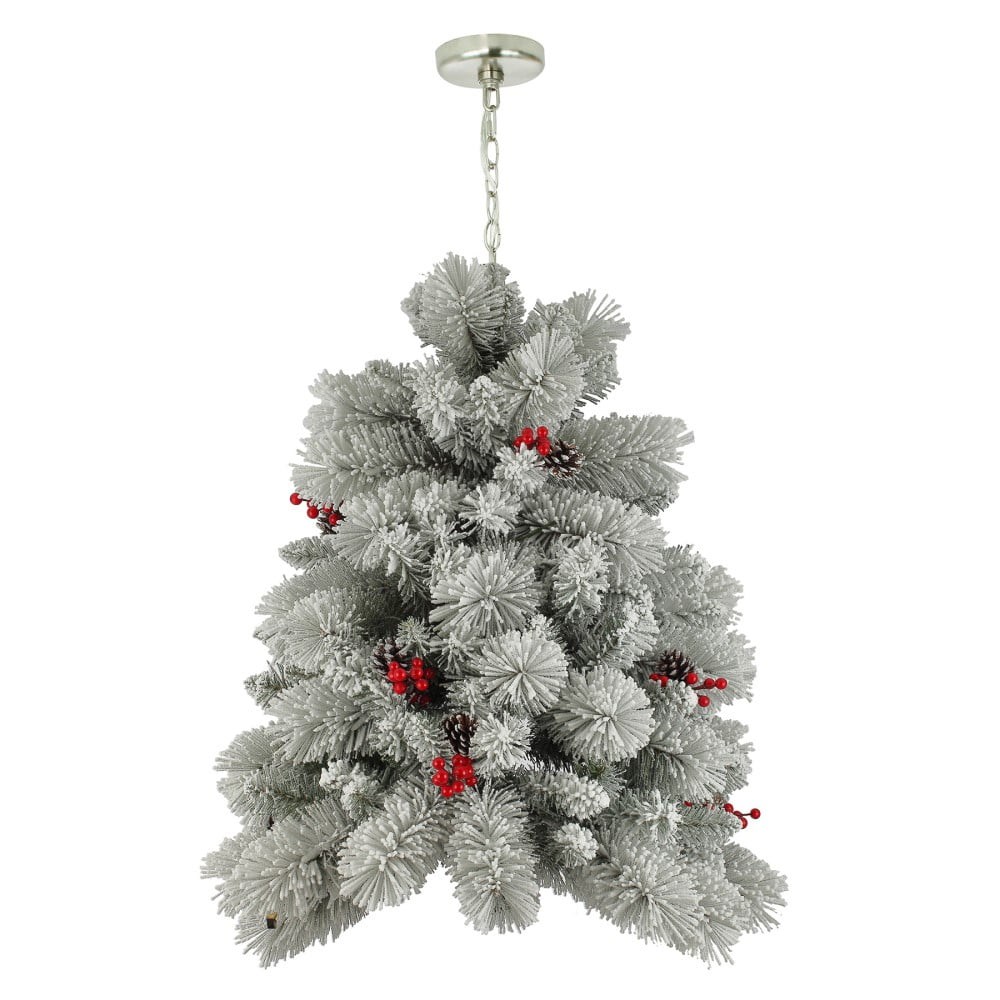 Skyplug 3-Foot Pre-Lit Flocked Ceiling Christmas Tree Fixture with ...