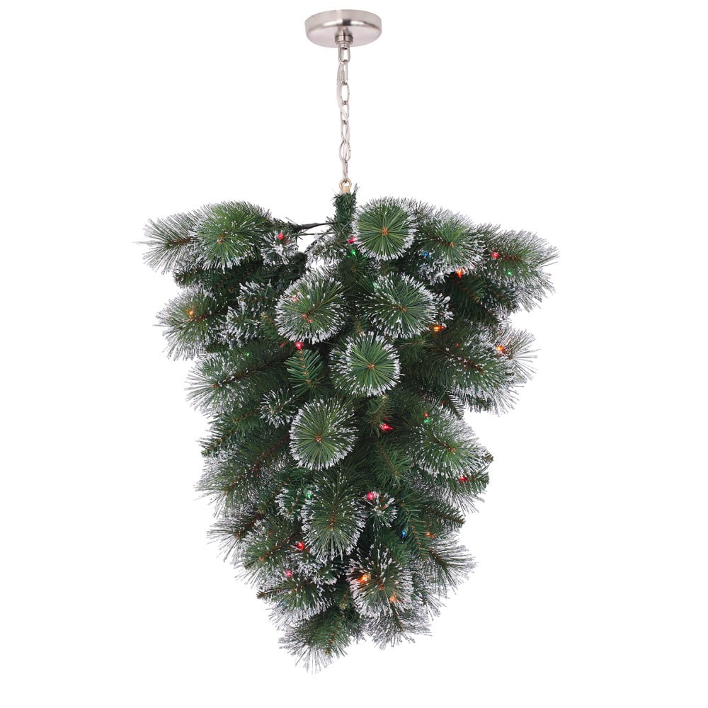Skyplug 3-Foot Pre-Lit Upside Down Ceiling Christmas Tree Fixture with ...