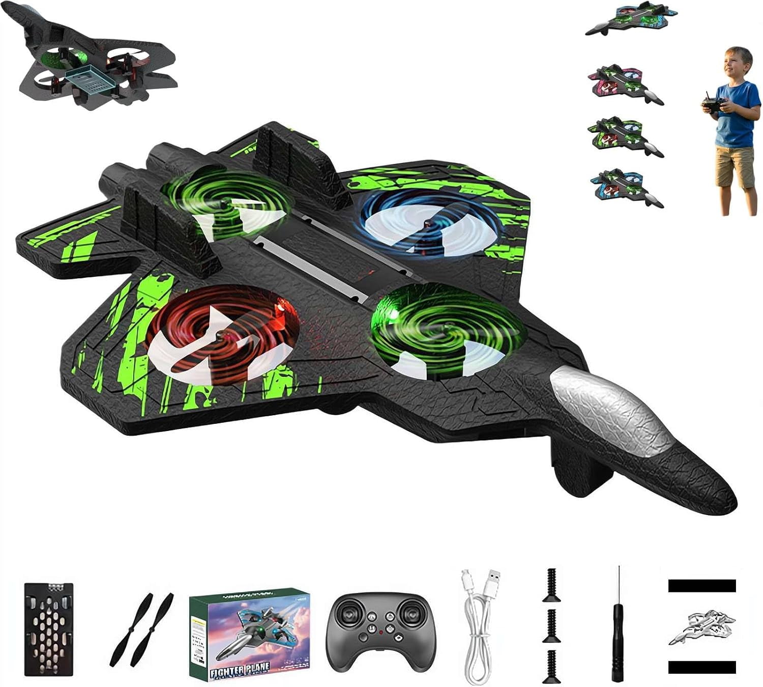 Skyriders RC Jet,RC Stunt Fighter Jet Toy with 360° Flips & LED Lights ...