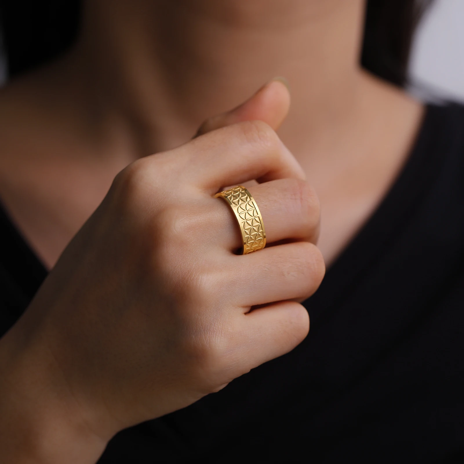 Skyrim Flower of Life Ring for Men Women 14K Yellow Gold Couple Rings ...