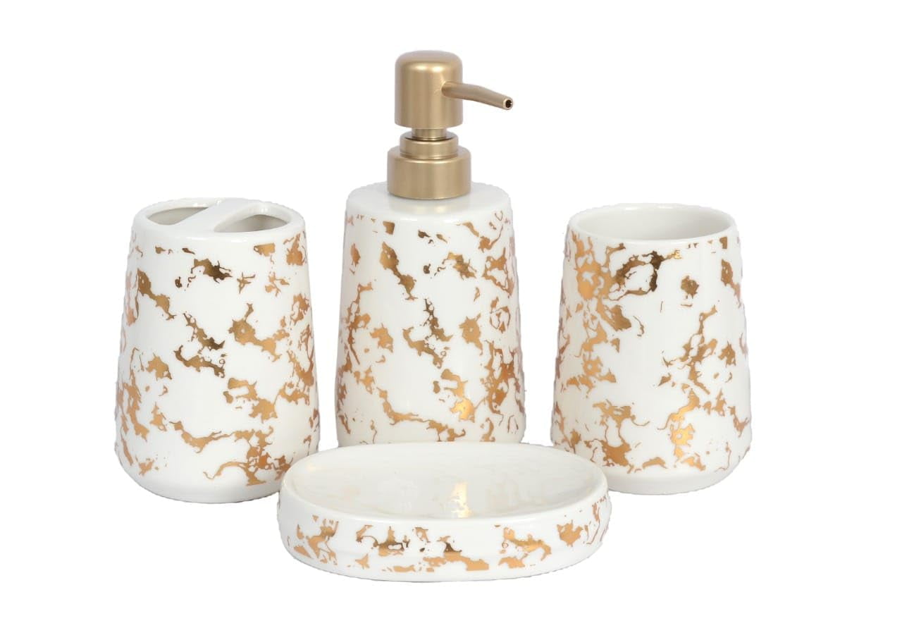 Skywalk Ceramic Bathroom Set of 4 Pieces Soap Dispenser BeakerTumbler ...