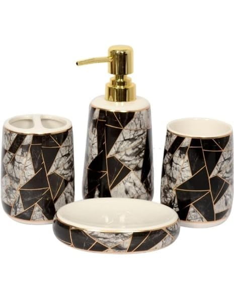 Skywalk Ceramic Bathroom Set of 4 Pieces Soap Dispenser BeakerTumbler ...