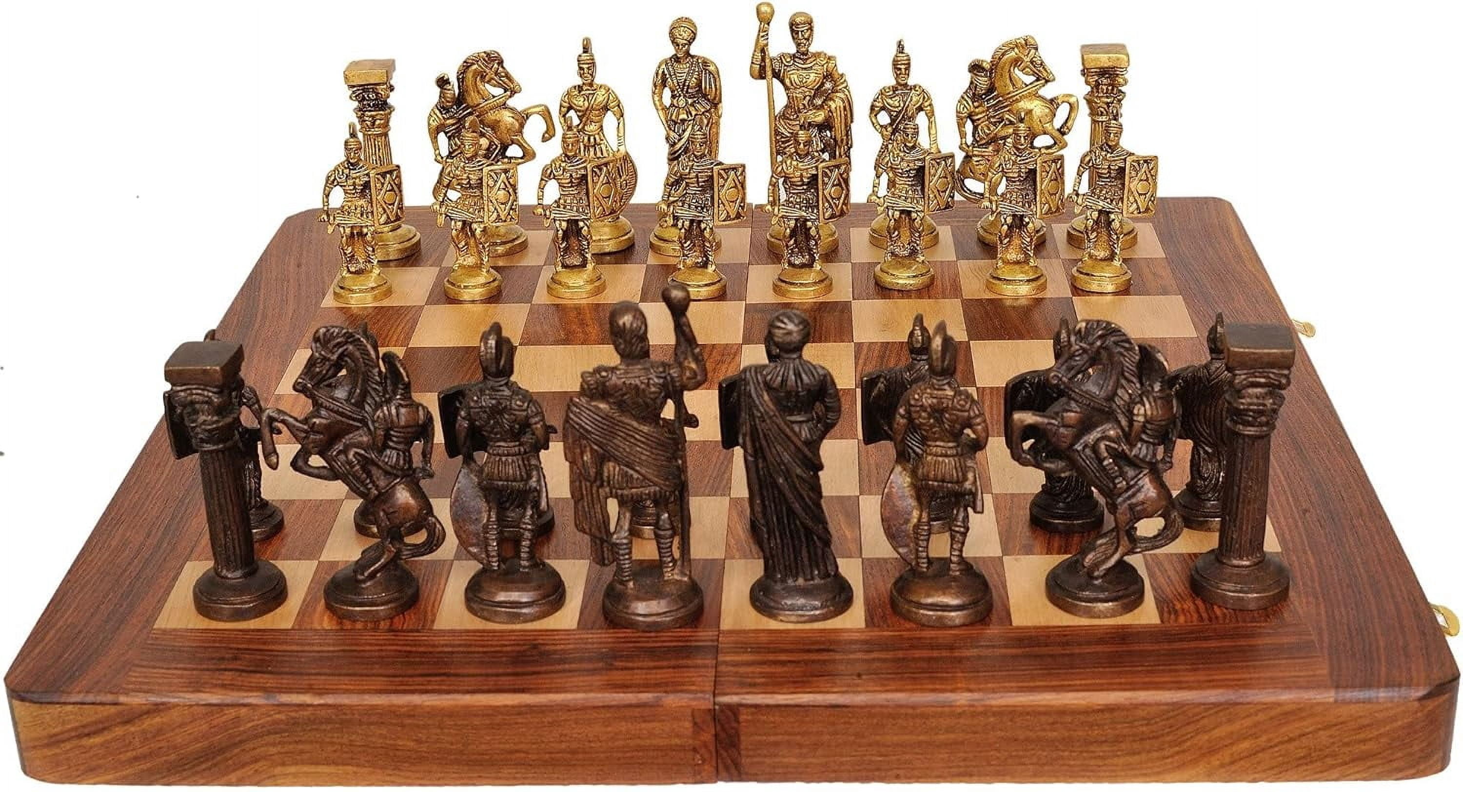 Skywalk Hand Crafted Roman Brass Chess Set With Wooden Board, 2 Players ...