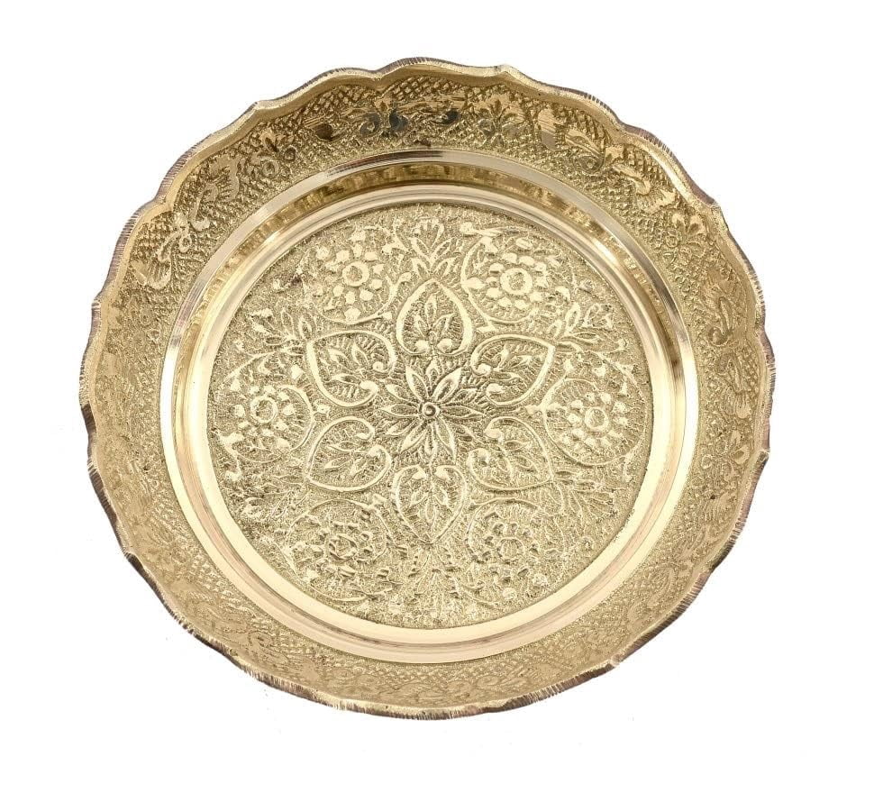 Skywalk Handmade Brass Puja Thali with Flower Embossed Design Brass ...