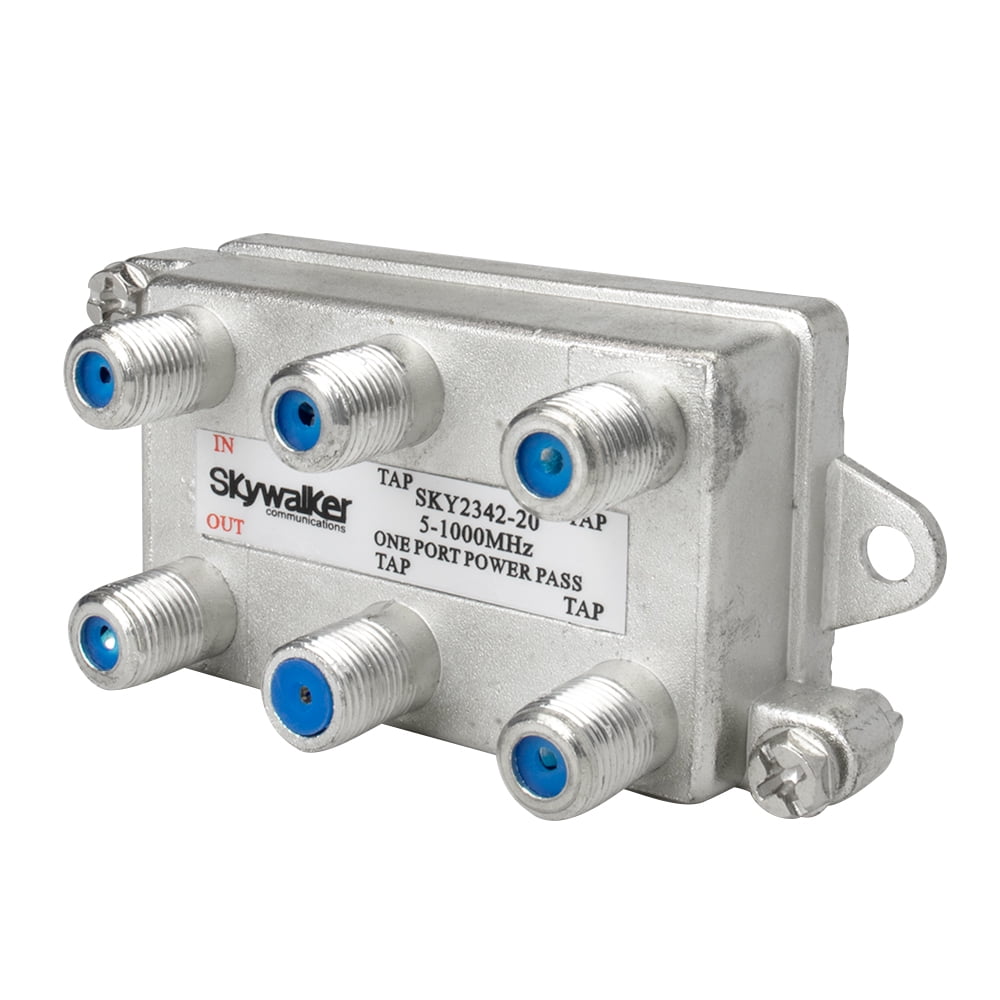 Skywalker 5-1000MHz 4-Way Tap for Clear TV Signals (20dB, 1 Port Power Pass, F-Female Cable ...