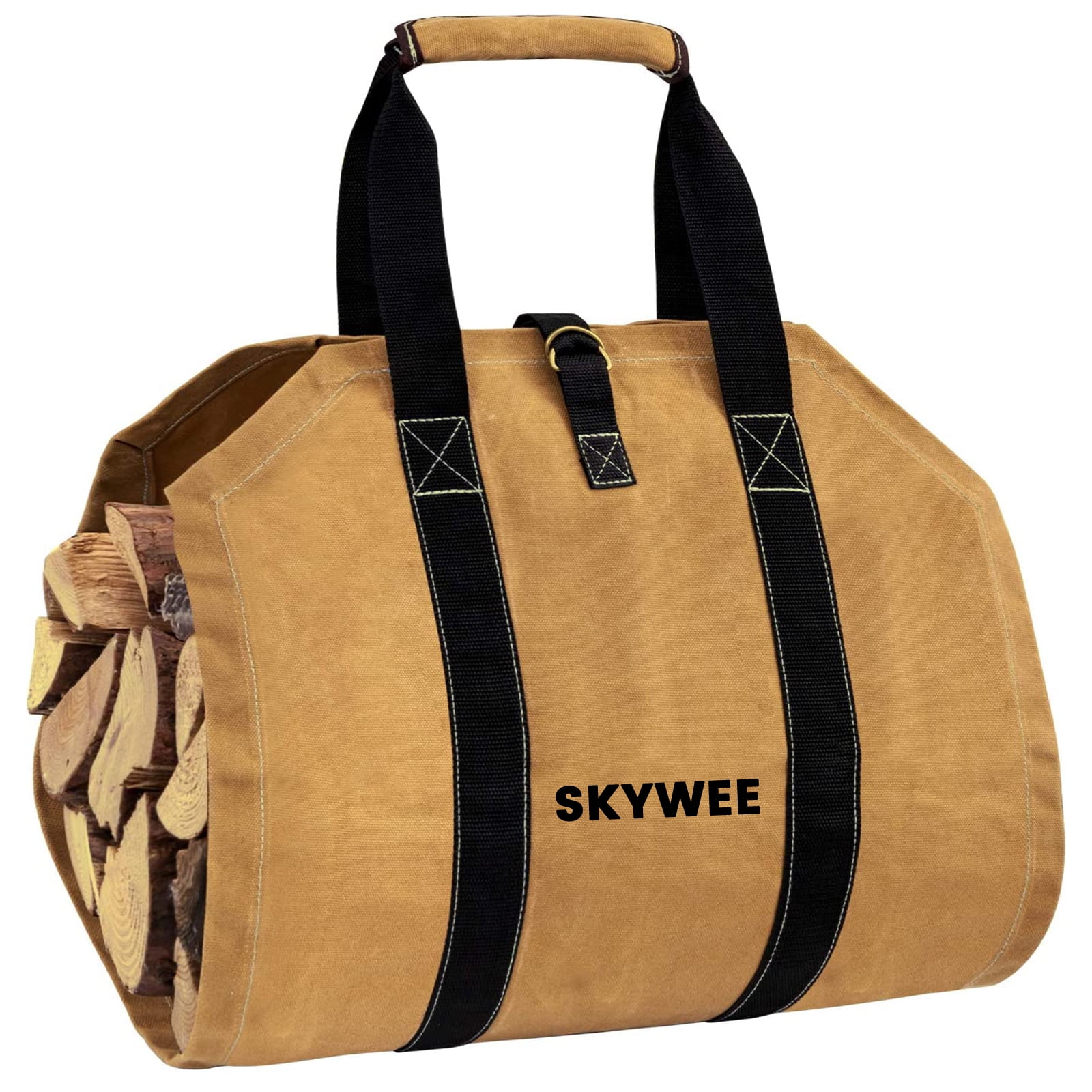 Skywee Heavy Duty Firewood Log Carrier, Waxed Canvas Wood Hauler with ...