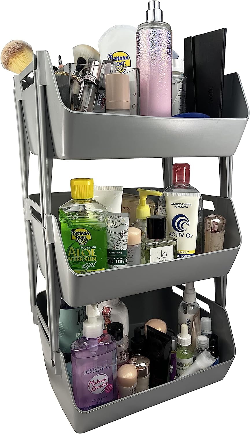 Skywin 3-Tier Plastic Stackable Storage Bins, Grey-Colored, 11.42 x 10. ...