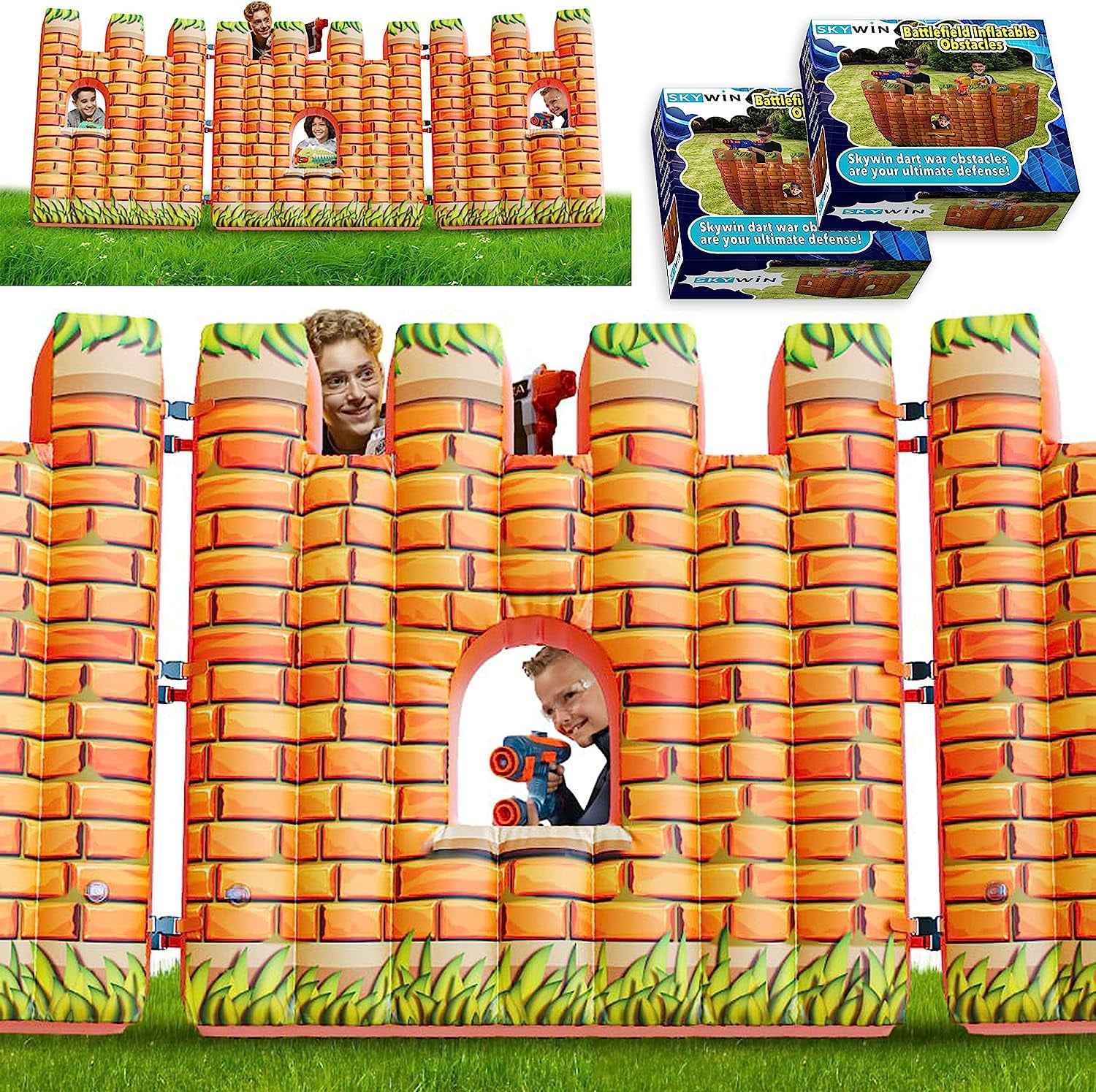 Skywin Castle Inflatable Walls for Kids - 2 Pack Castle-Shaped 4 x 12 ...