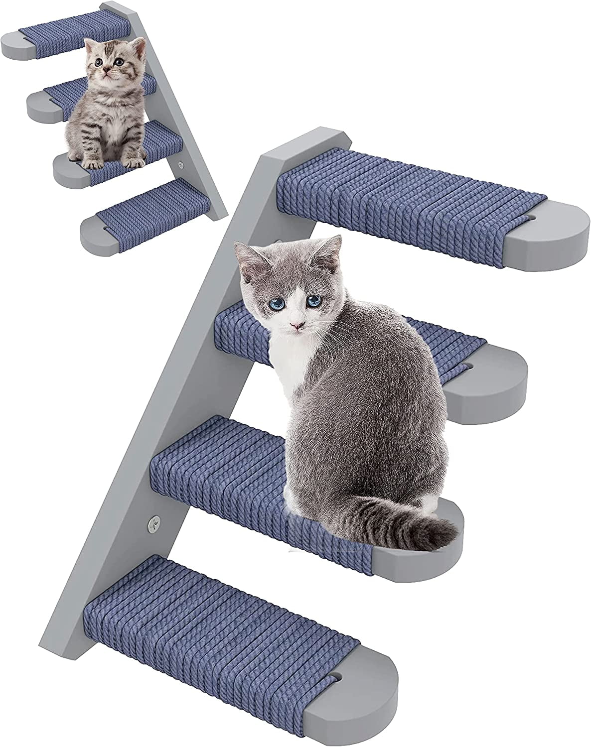 Skywin Cat Steps - 2 Pack Grey-Color Solid Rubber Wood Cat Stairs Great ...