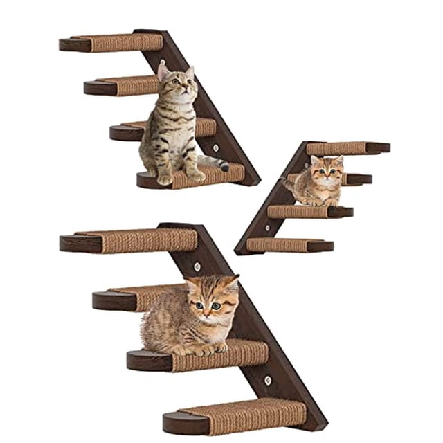 Skywin Cat Steps - 3 Pack Brown-Color Solid Rubber Wood Cat Stairs ...