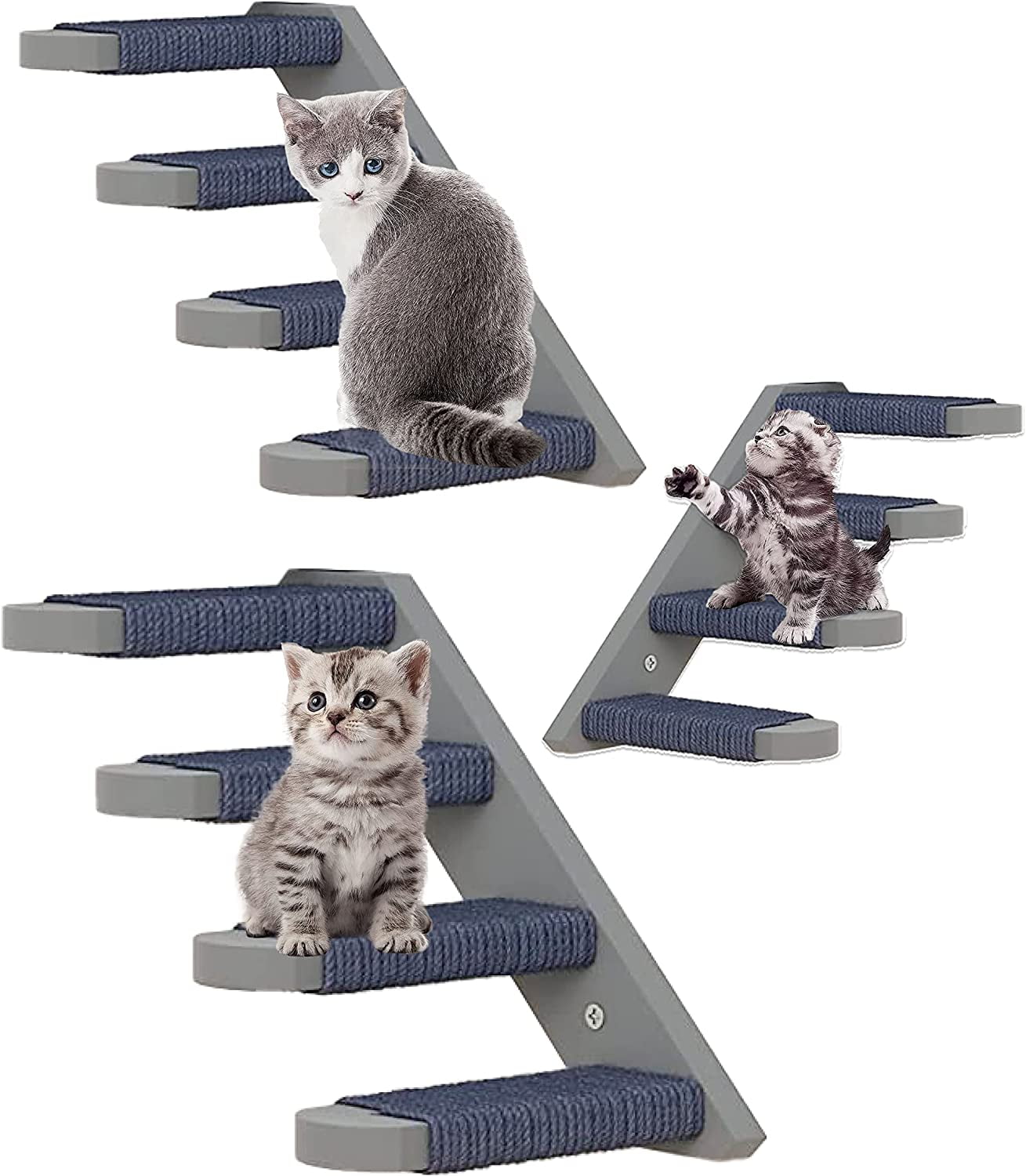 Skywin Cat Steps - 3 Pack Grey-Color Solid Rubber Wood Cat Stairs Great ...