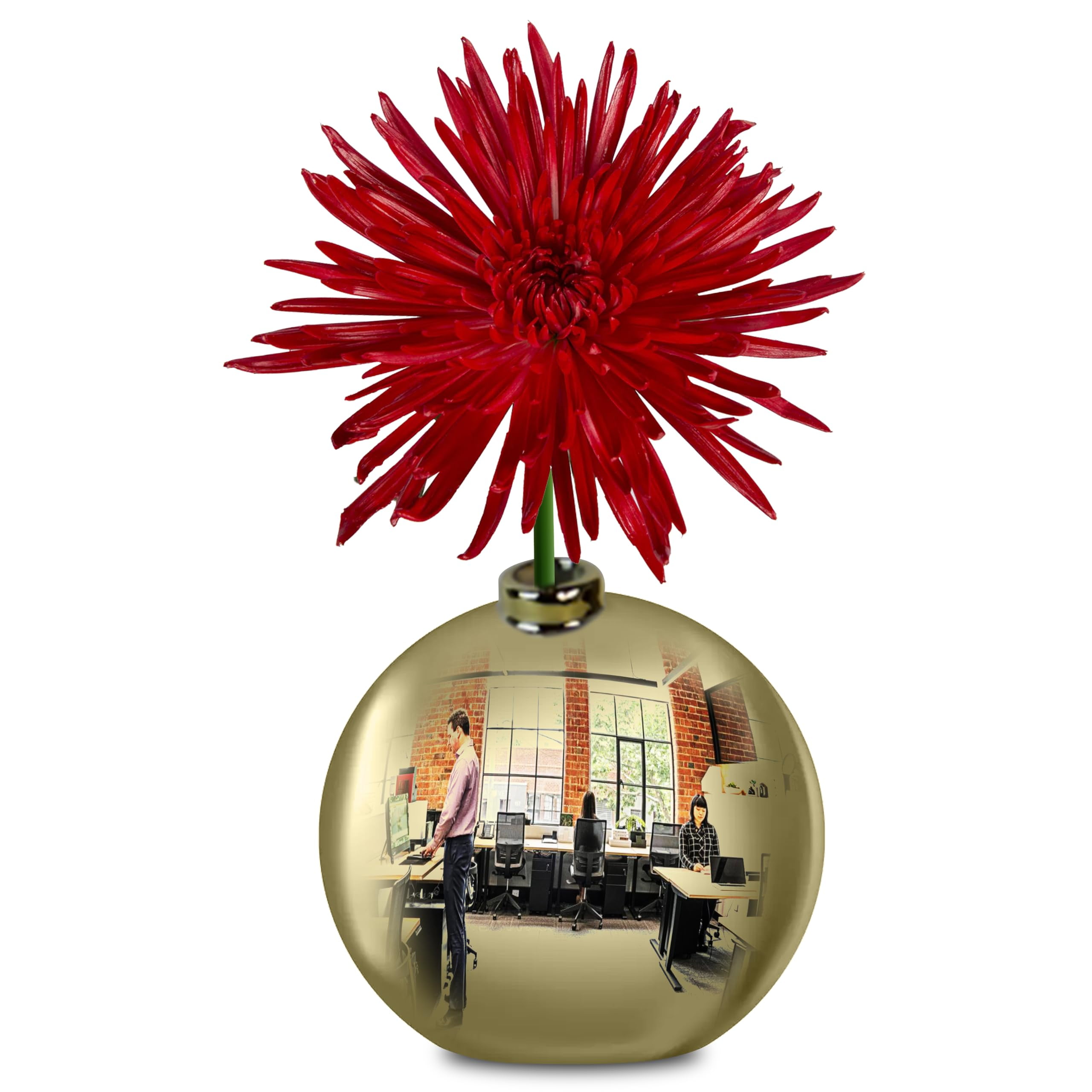 Skywin Convex Mirror Vase Gold Cubicle Decorations with Flower - 3.9 x ...