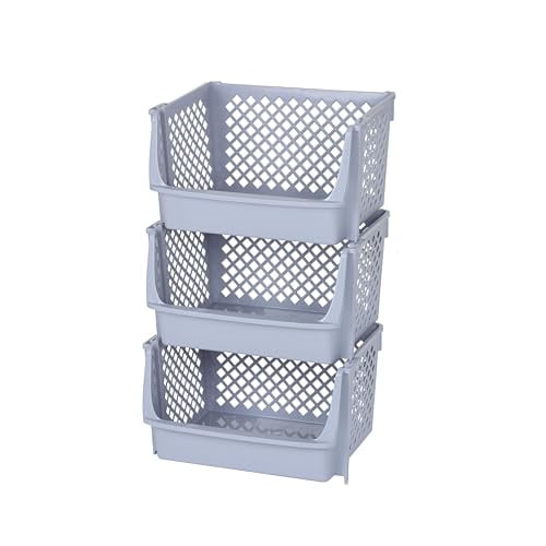 Skywin Large Plastic Stackable Storage Bins for Pantry - 3 Pack ...