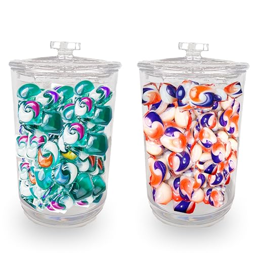 Skywin Laundry Pod Container Jar with Lid (Clear) - 2 Pack Tall Laundry ...