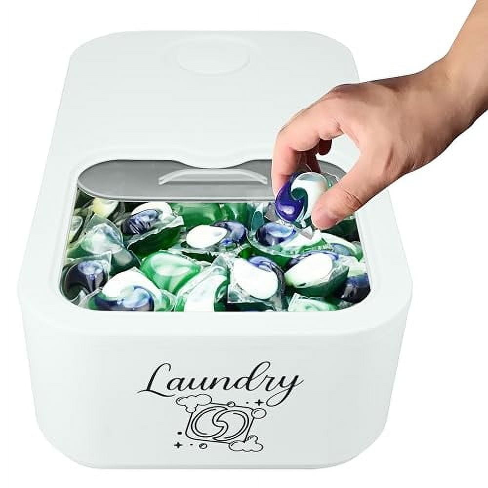 Skywin Laundry Pod Container with Slide Lid (White with Print) - 15 x 8 ...