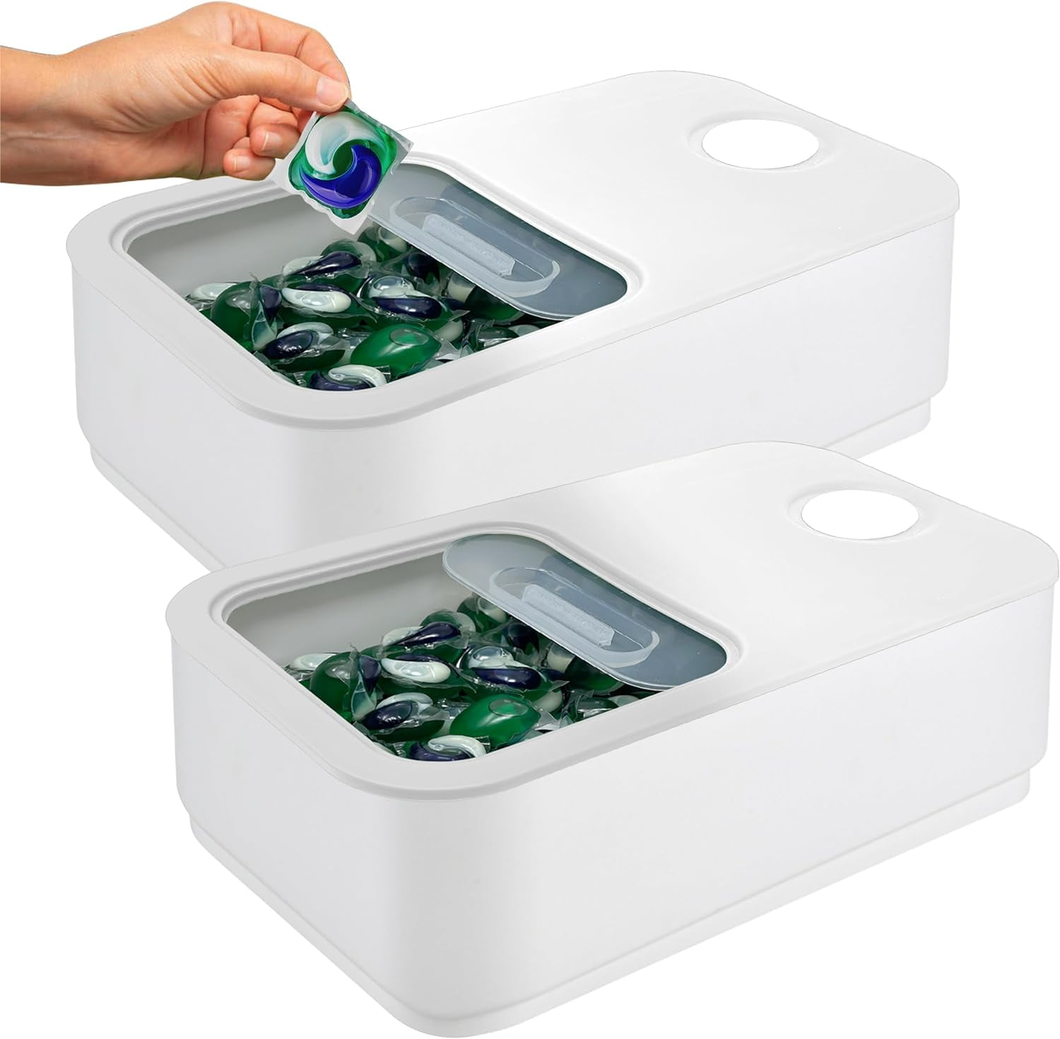 Skywin Laundry Pod Container with Sliding Lid (White)- 2 Pack Laundry ...