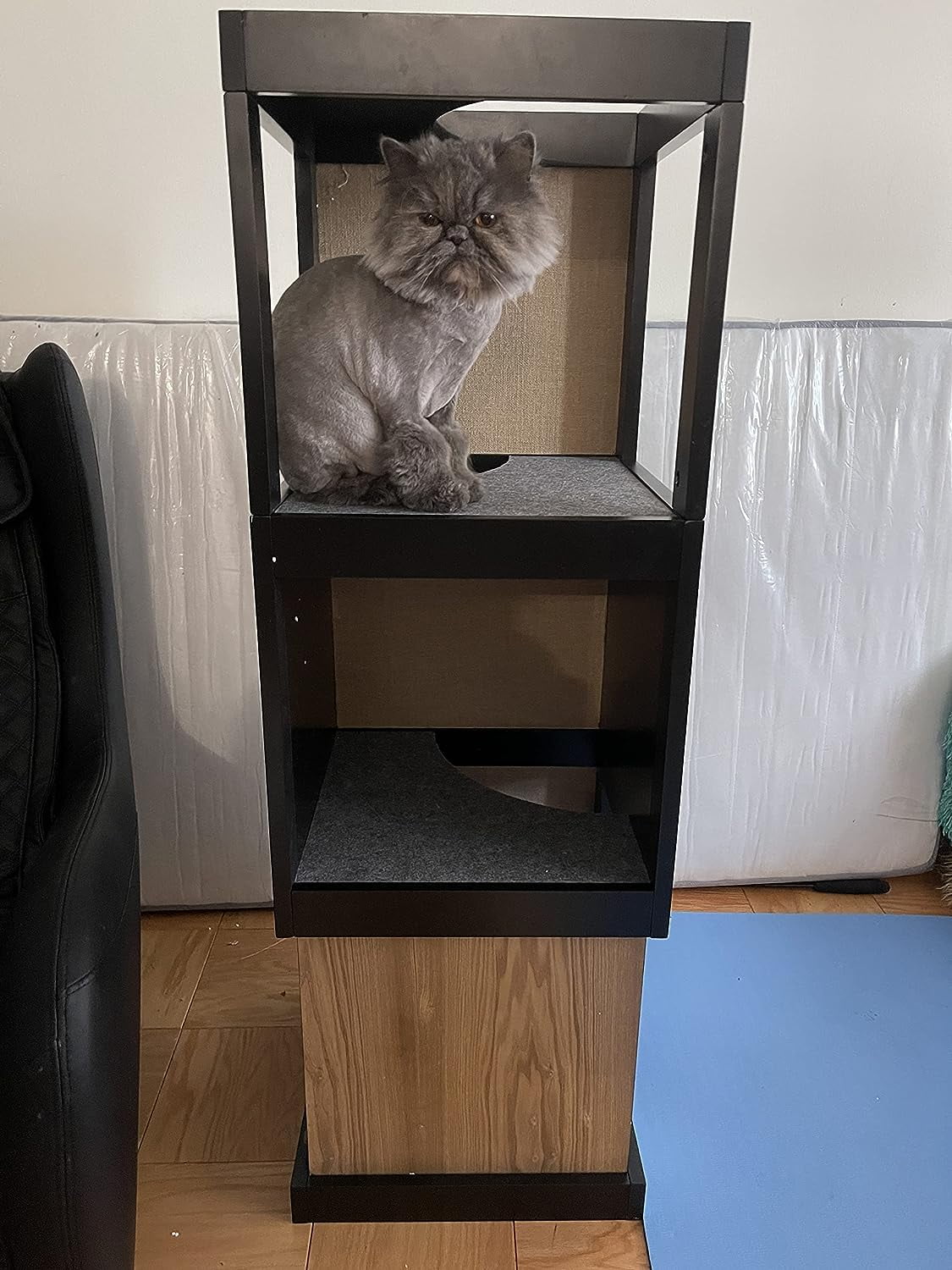 Skywin Modern 3-Level 60" Cat Tree with Sisal Scratch Pad, Black ...