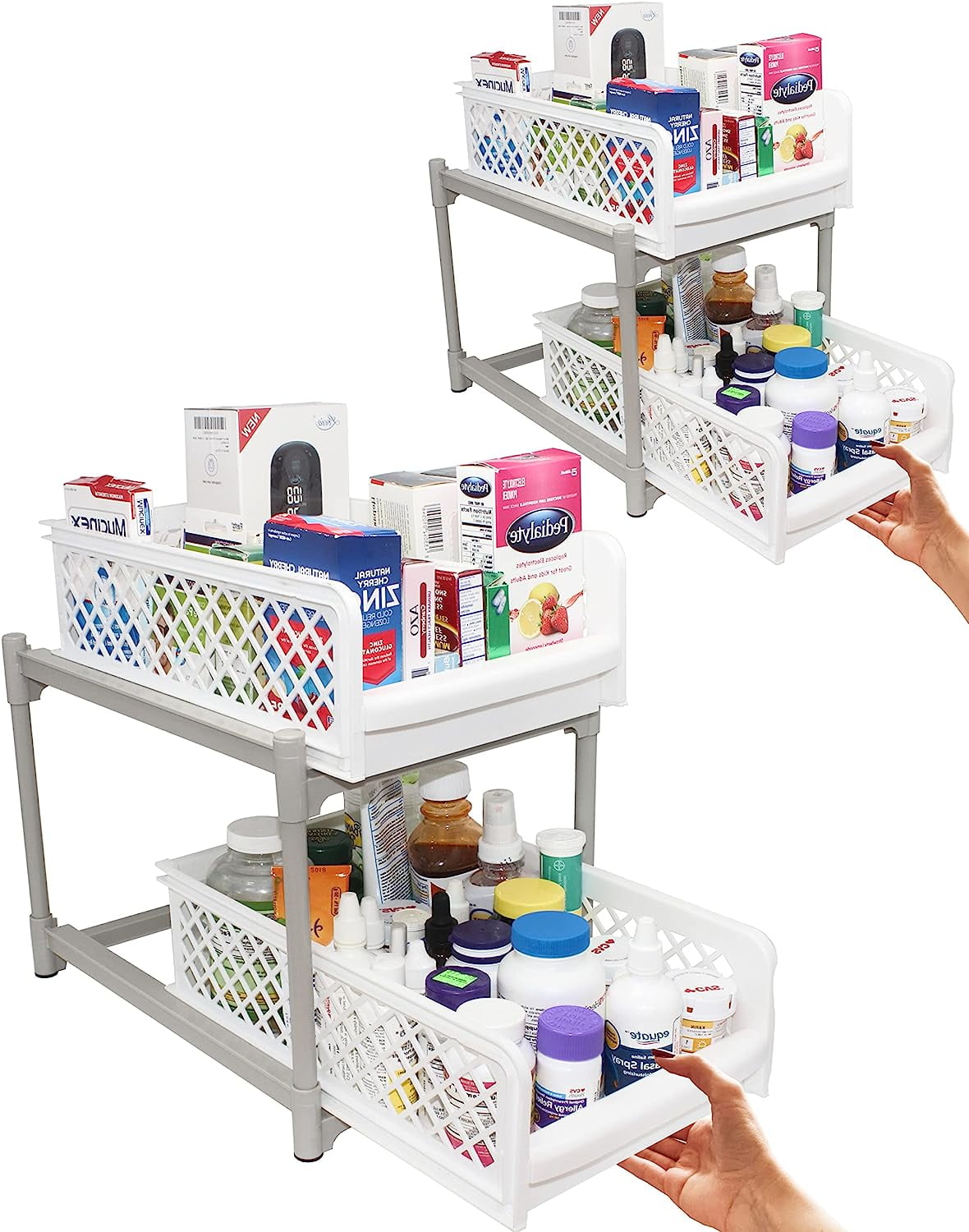 Skywin Plastic Sliding Organizers - 2 Tier Sliding Storage Bins - Pull ...