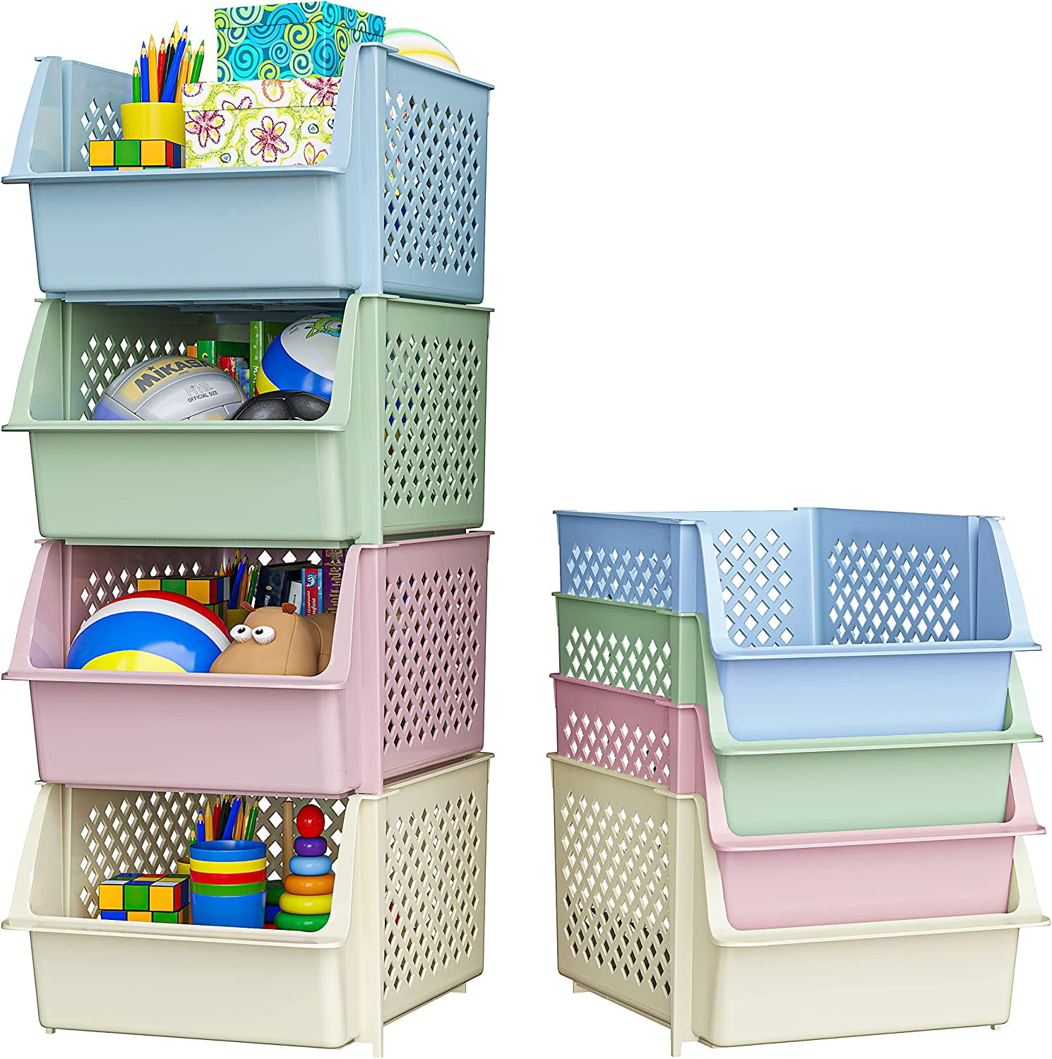 Skywin Shelf Organizer - 4-Pack Stackable Storage Bins for Pantry ...
