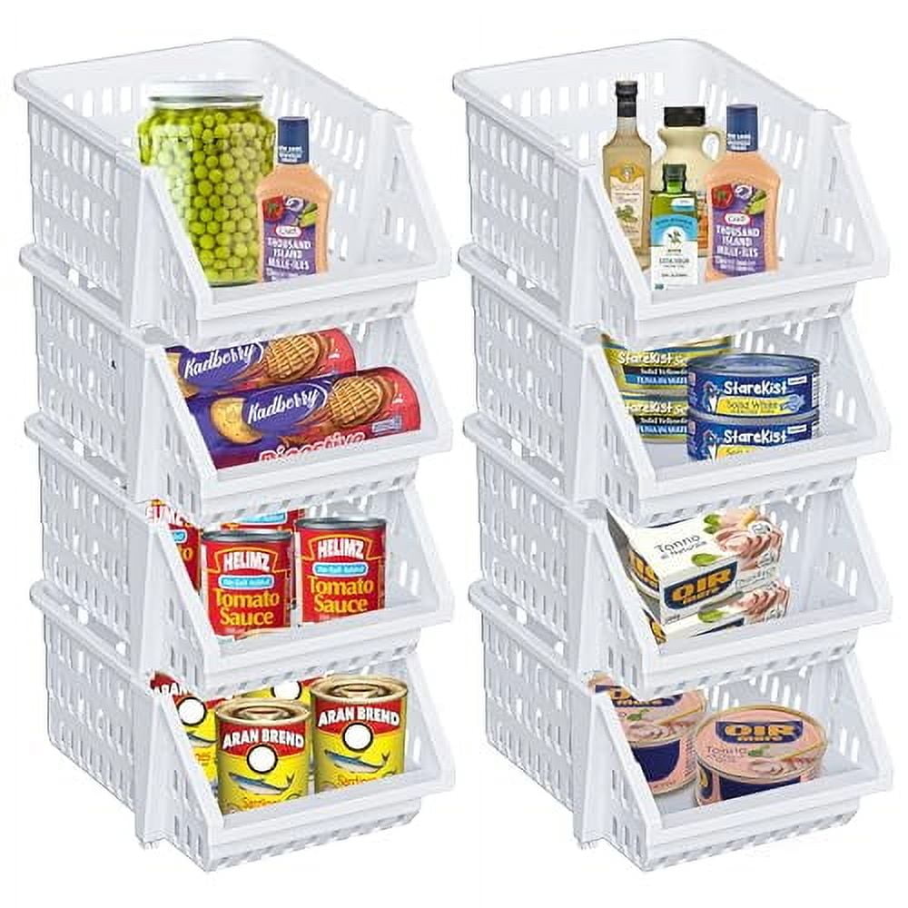 Skywin Plastic Stackable Storage Bins for Pantry - 8 Pack Small Open ...