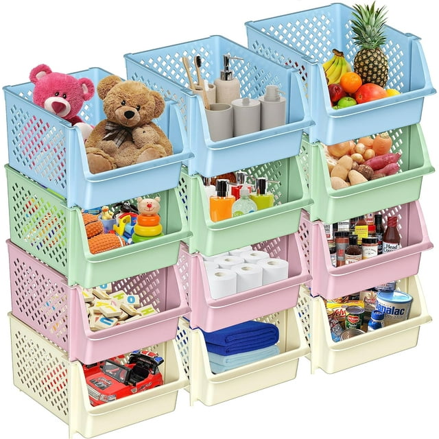 Skywin Plastic Stackable Storage Bins for Pantry - 12-Pack Stackable ...