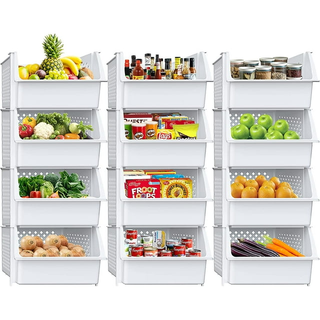 Skywin Stacking Set - 12 Pack Plastic Stackable Bins for Pantry ...