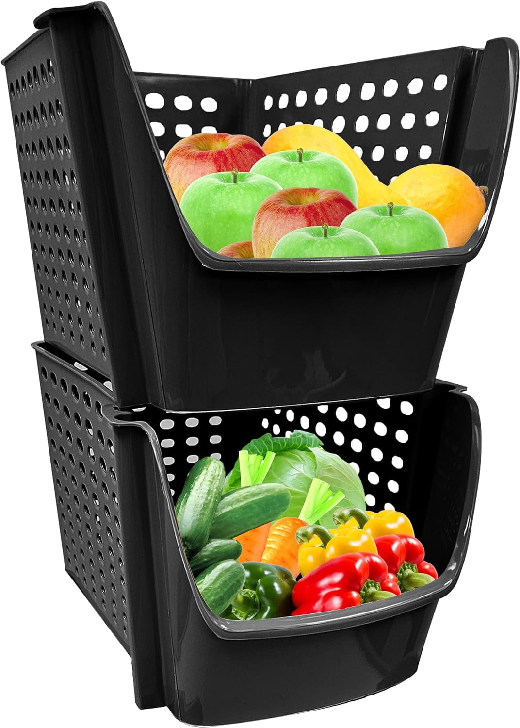 Skywin Plastic Stackable Storage Bins for Pantry - 2-Pack Black ...