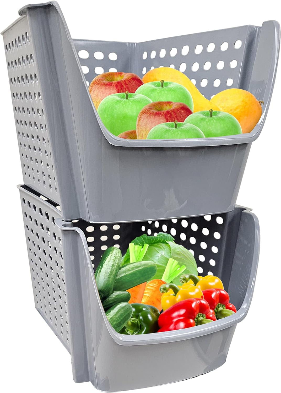 Skywin Plastic Stackable Storage Bins for Pantry - 2-Pack Grey ...