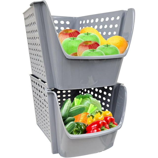 Skywin Plastic Stackable Storage Bins for Pantry - 2-Pack Grey ...