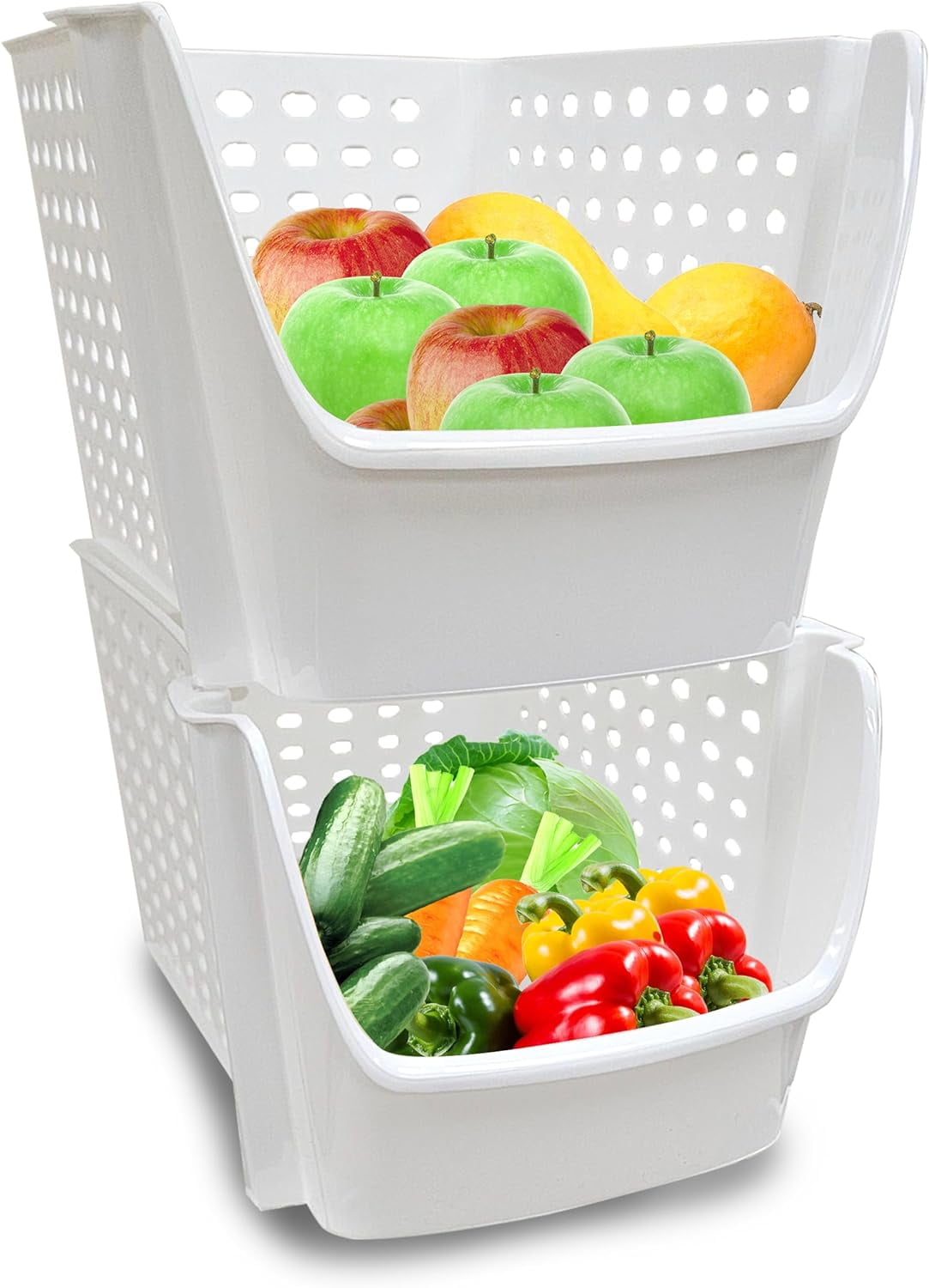 Skywin Plastic Stackable Storage Bins for Pantry - 2-Pack White ...