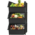 Skywin Plastic Stackable Storage Bins for Pantry - 3 Pack, Black ...