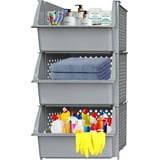 Skywin Plastic Stackable Storage Bins for Pantry - 3 Pack Grey ...