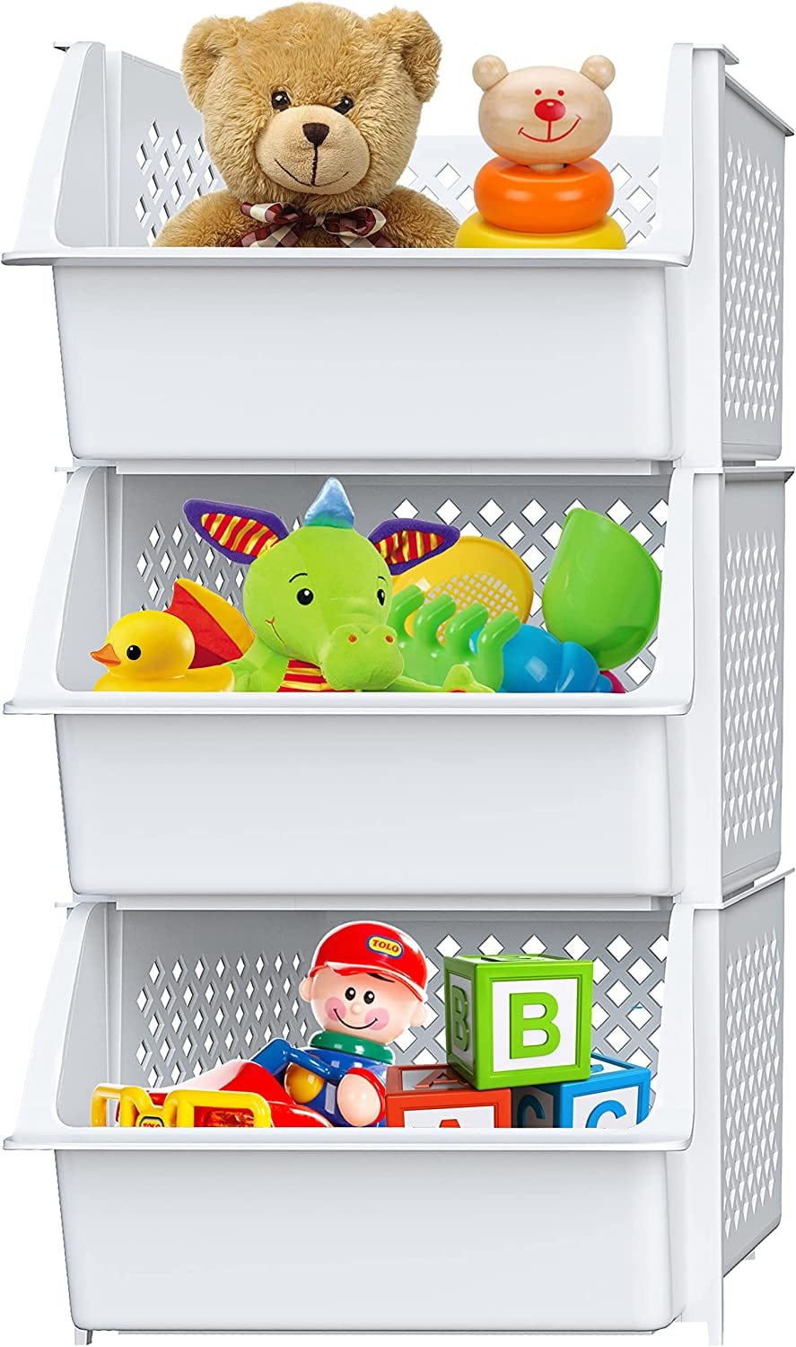 Skywin Plastic Stackable Storage Bins for Pantry - 3 Pack White ...