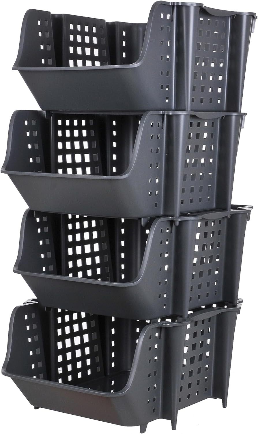 Skywin Plastic Stackable Storage Bins for Pantry Dark Grey - 4-Pack ...