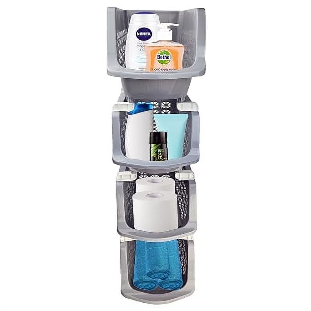 Skywin Plastic Stackable Storage Bins for Pantry (Grey) - 4-Tier with ...