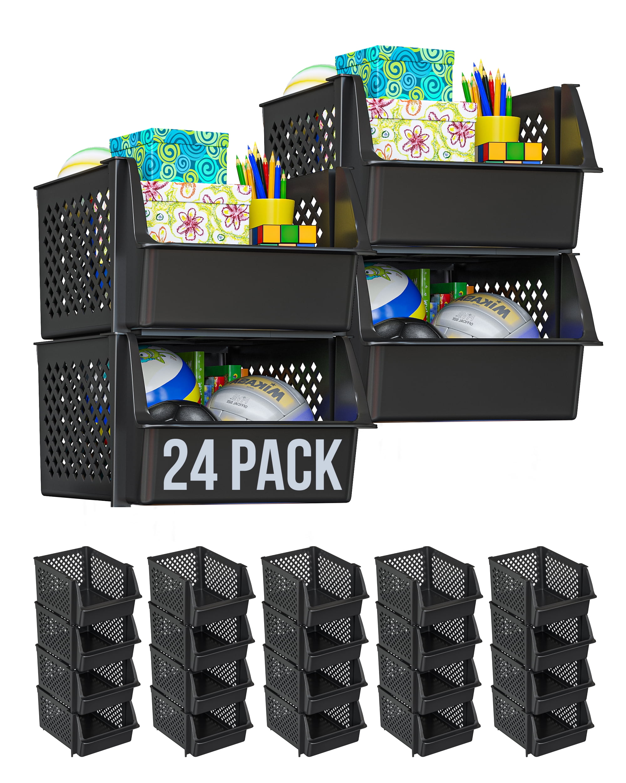 Skywin Plastic Stackable Storage Bins, Pantry, Kitchen, Bathroom, 24 ...
