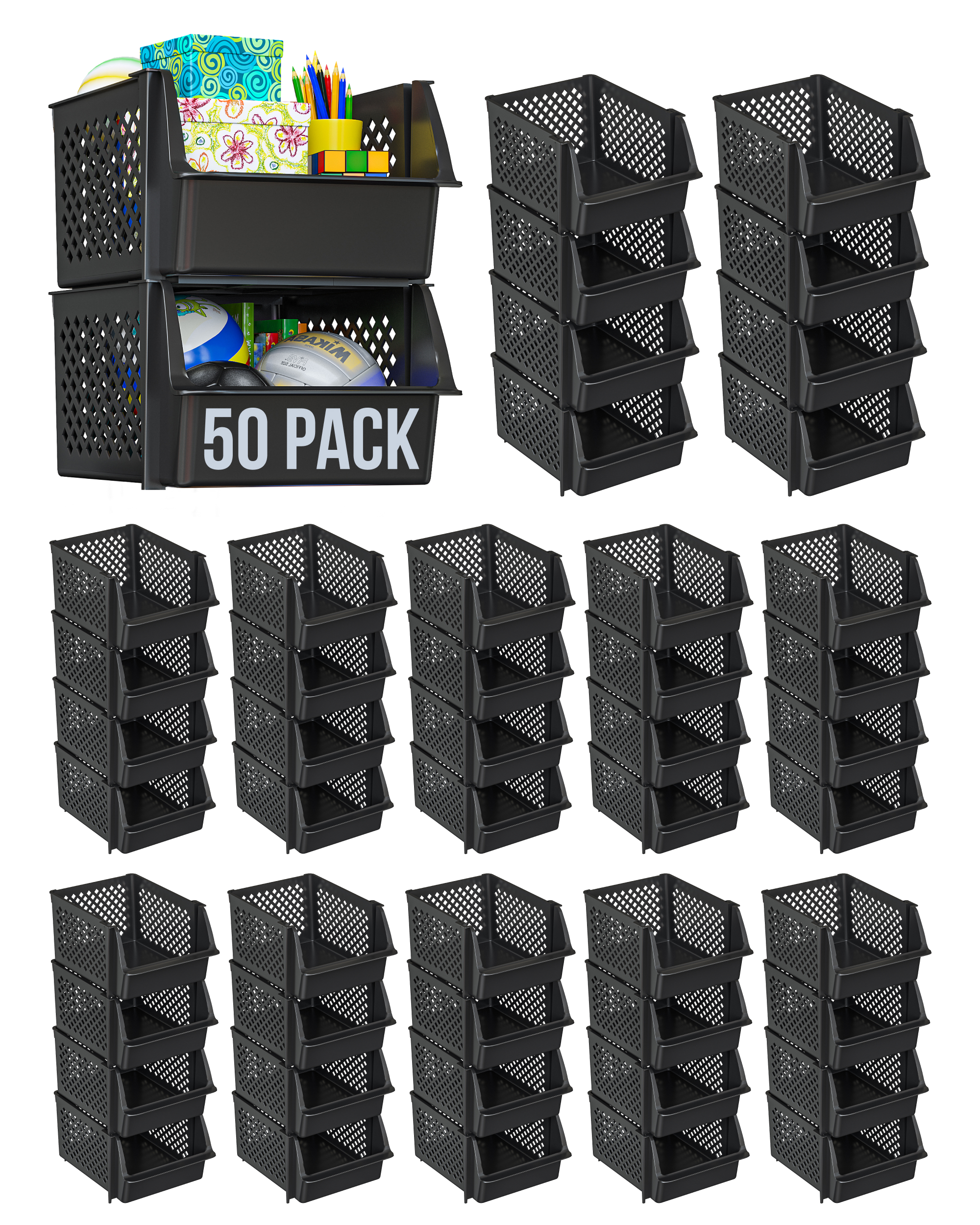 Skywin Plastic Stackable Storage Bins for Pantry - Stackable Bins For ...