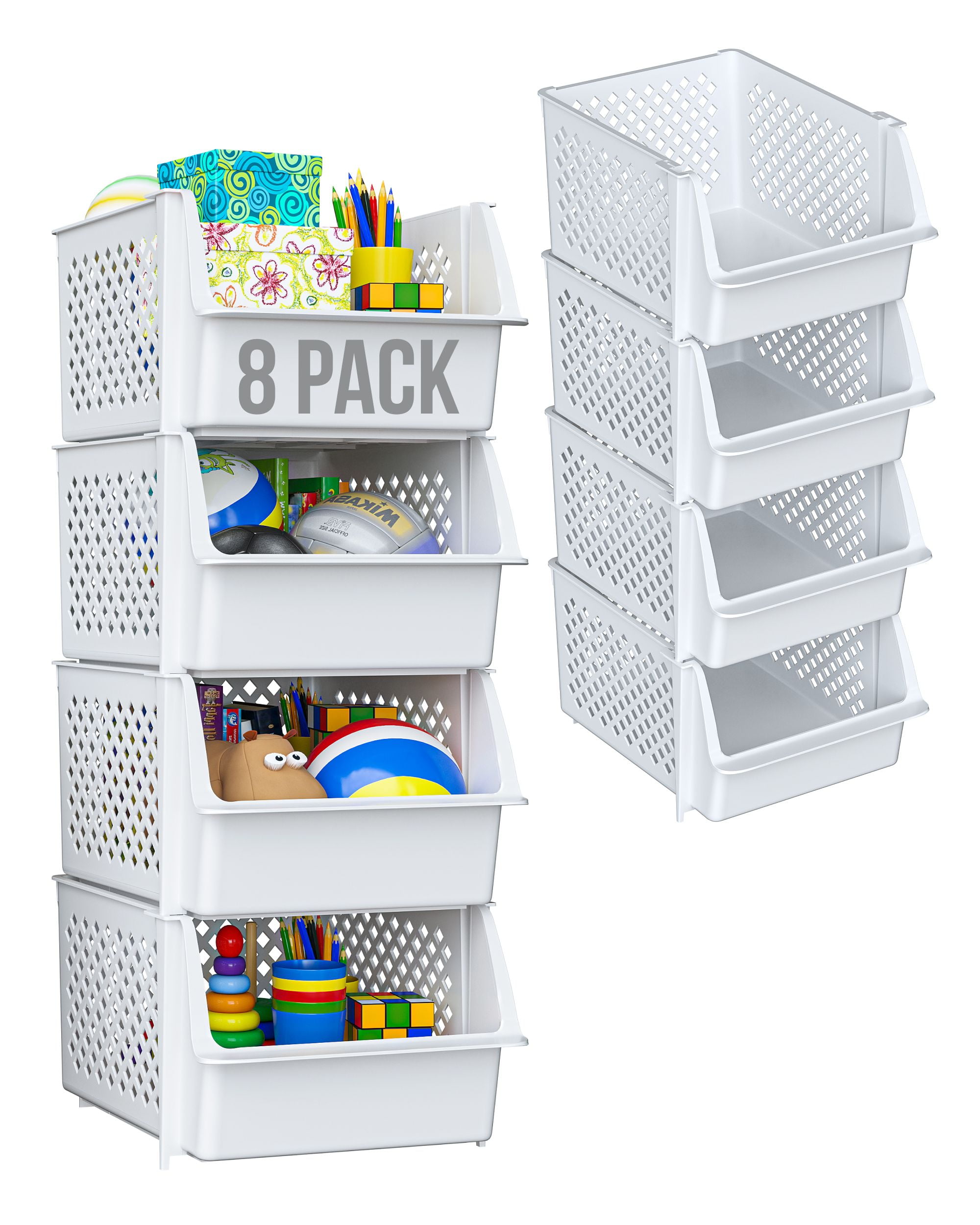 Skywin Stackable Storage Bins - Plastic Containers for Pantry, Kitchen ...