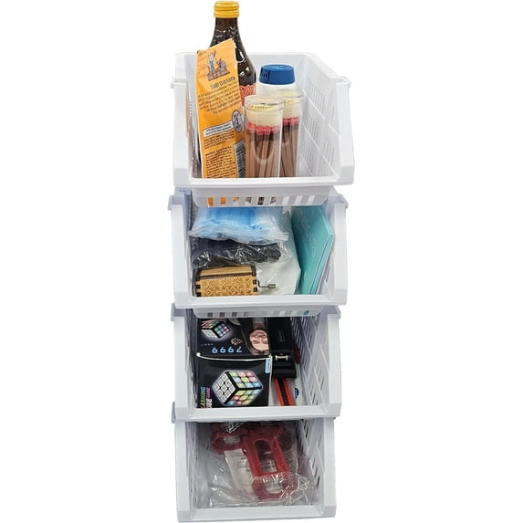 Skywin Plastic Stackable Storage Bins for Pantry White - 4-Pack Small ...