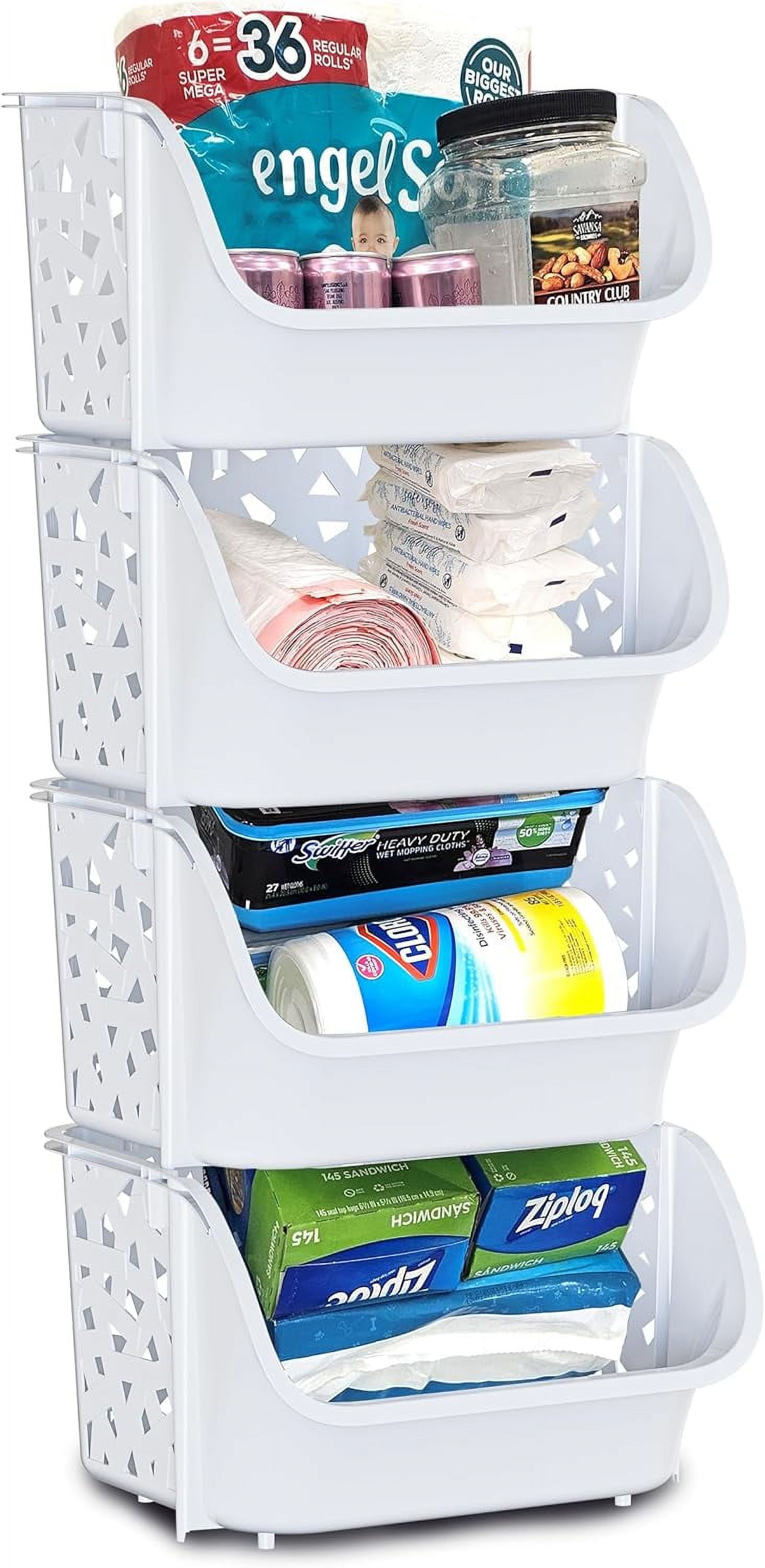Skywin Plastic Stackable Storage Bins, White 4-Pack, Small Durable ...