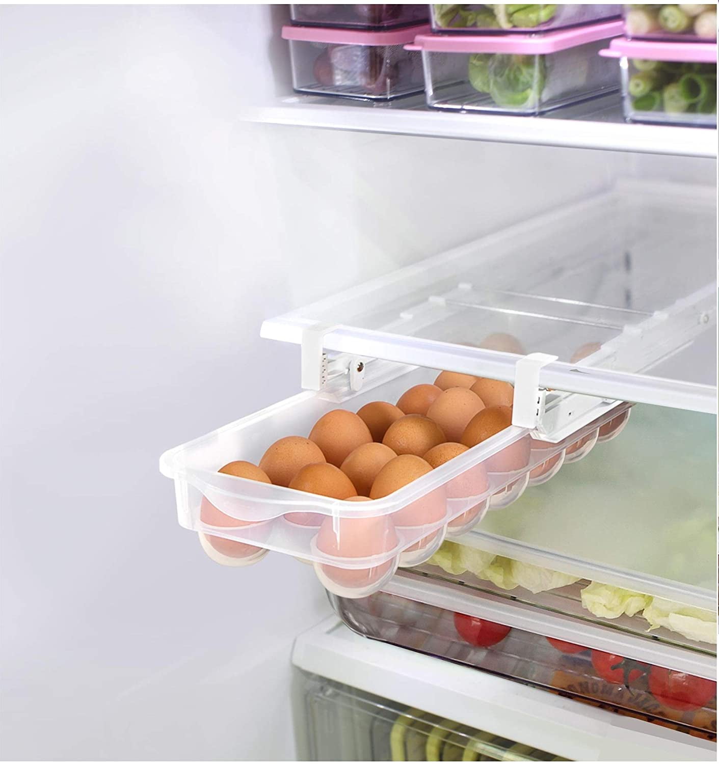 Skywin Large Capacity Fridge Organizer - Snap-on Egg Holder, Adjustable Space Saving Egg Storage ...